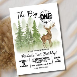 Lucky One Hunting First Birthday Invitation Hunting Party Big One ...