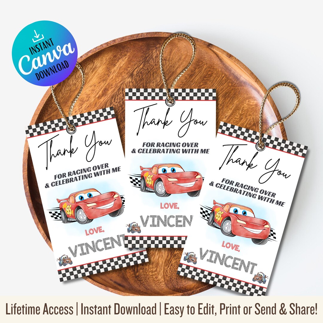 Lightning Mcqueen Thank You Tag: Cars Birthday Party Favors (instant ...