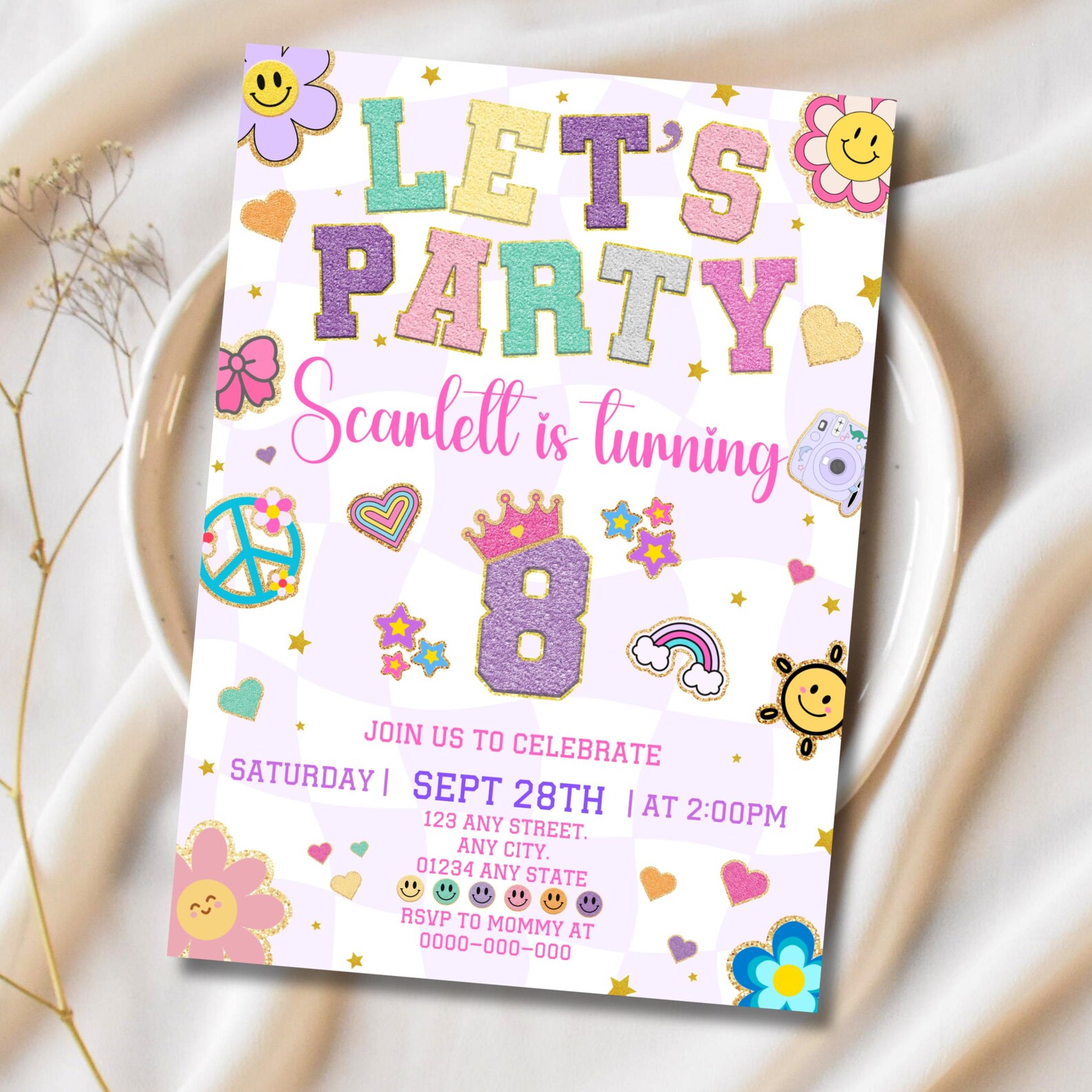 Stoney Clover Birthday Party Invitation: Smiley Patches, Tween Girl ...