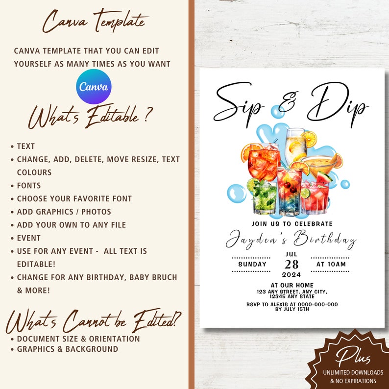 Pool Party Bachelorette Invitation Lemonade Invitation Instant Download Sip and Dip Aged to ...