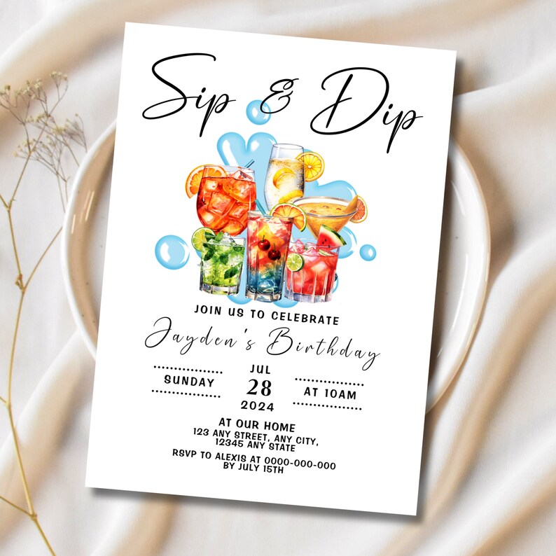 Pool Party Bachelorette Invitation Lemonade Invitation Instant Download Sip and Dip Aged to ...