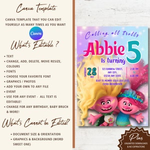 Trolls Birthday Invitation: Editable Party Template (digital Download ...