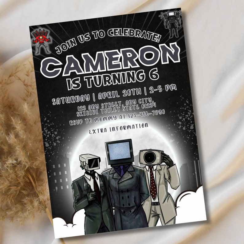 Editable TV Man Invitation Templates Roblox Gamer Party Theme Skibidi ...