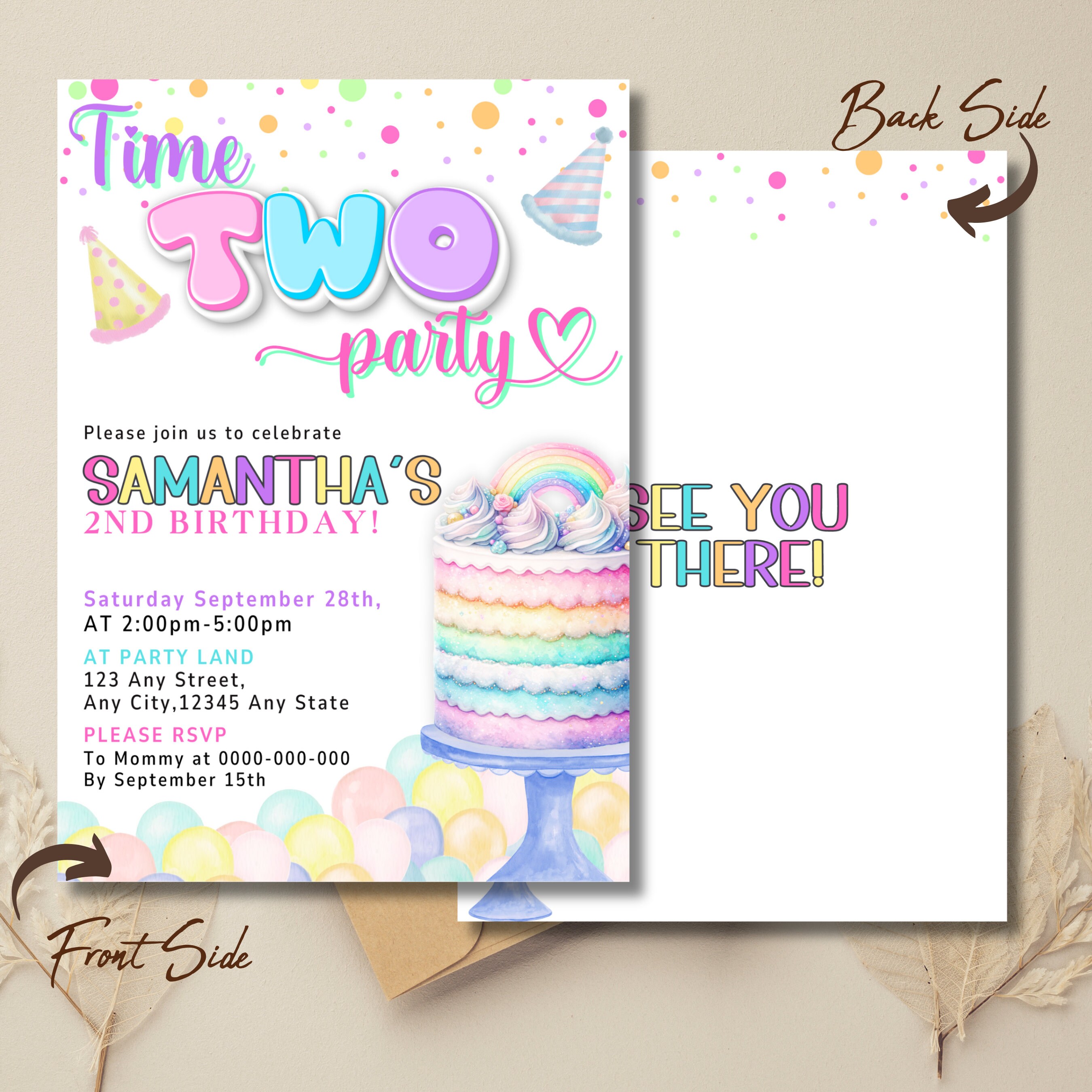 2nd Birthday Invitation It's Time Two Party Girl Birthday Editable ...