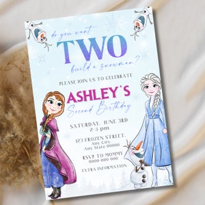 Frozen 2nd Birthday Invitation: Elsa & Anna, Snowman Theme (editable ...