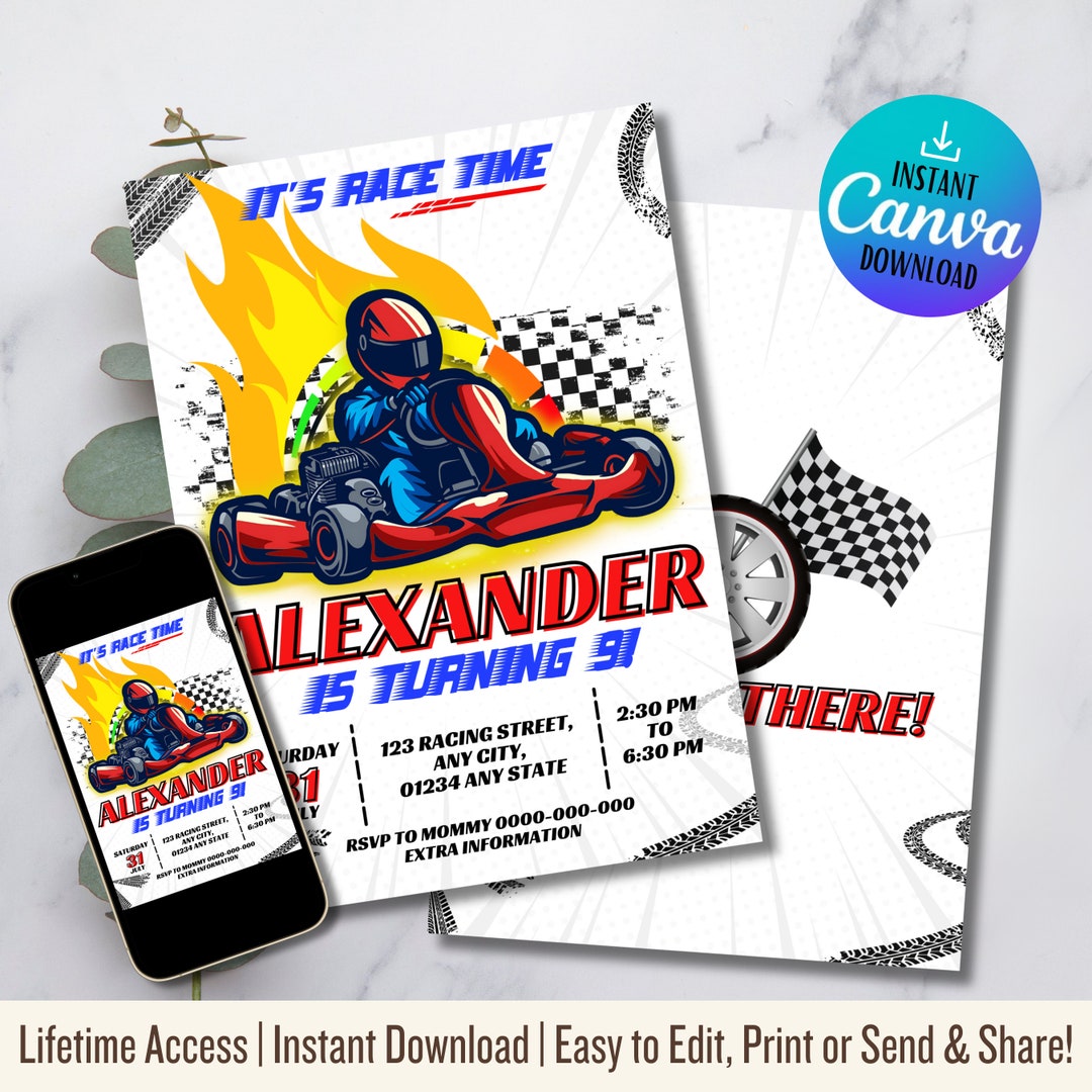 Go Kart Birthday Invitation | Go Kart Racing Party | Digital Birthday ...