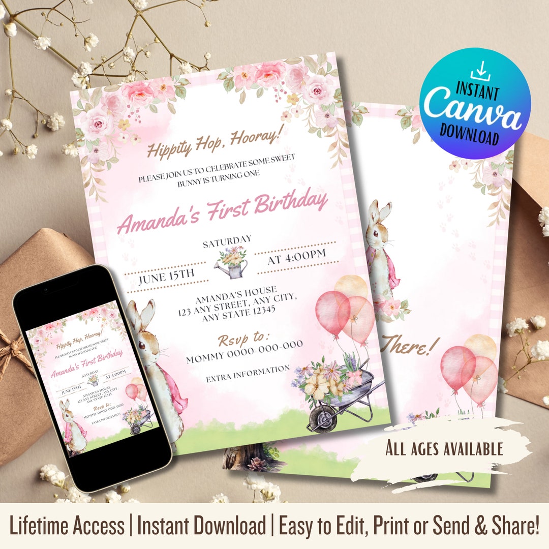 Peter Rabbit Birthday Invitation | Watercolor Peter Rabbit Baby Shower ...