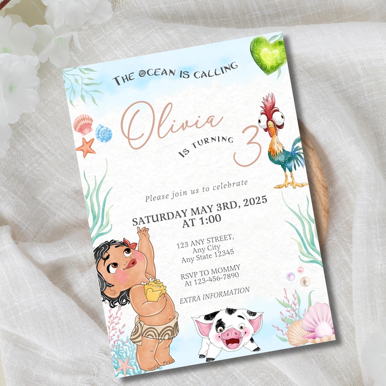 Moana Birthday Invitation: Editable Hawaiian Theme Party (digital ...