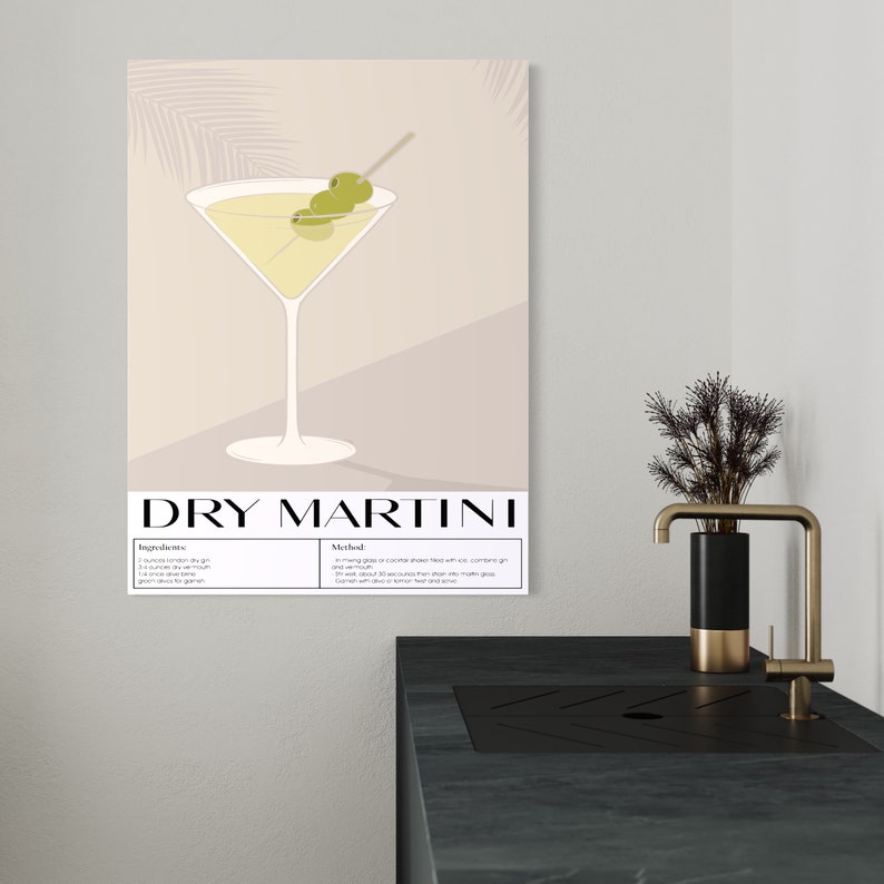 Stylish Dry Martini Cocktail Canvas Print Modern Kitchen Wall Art in ...