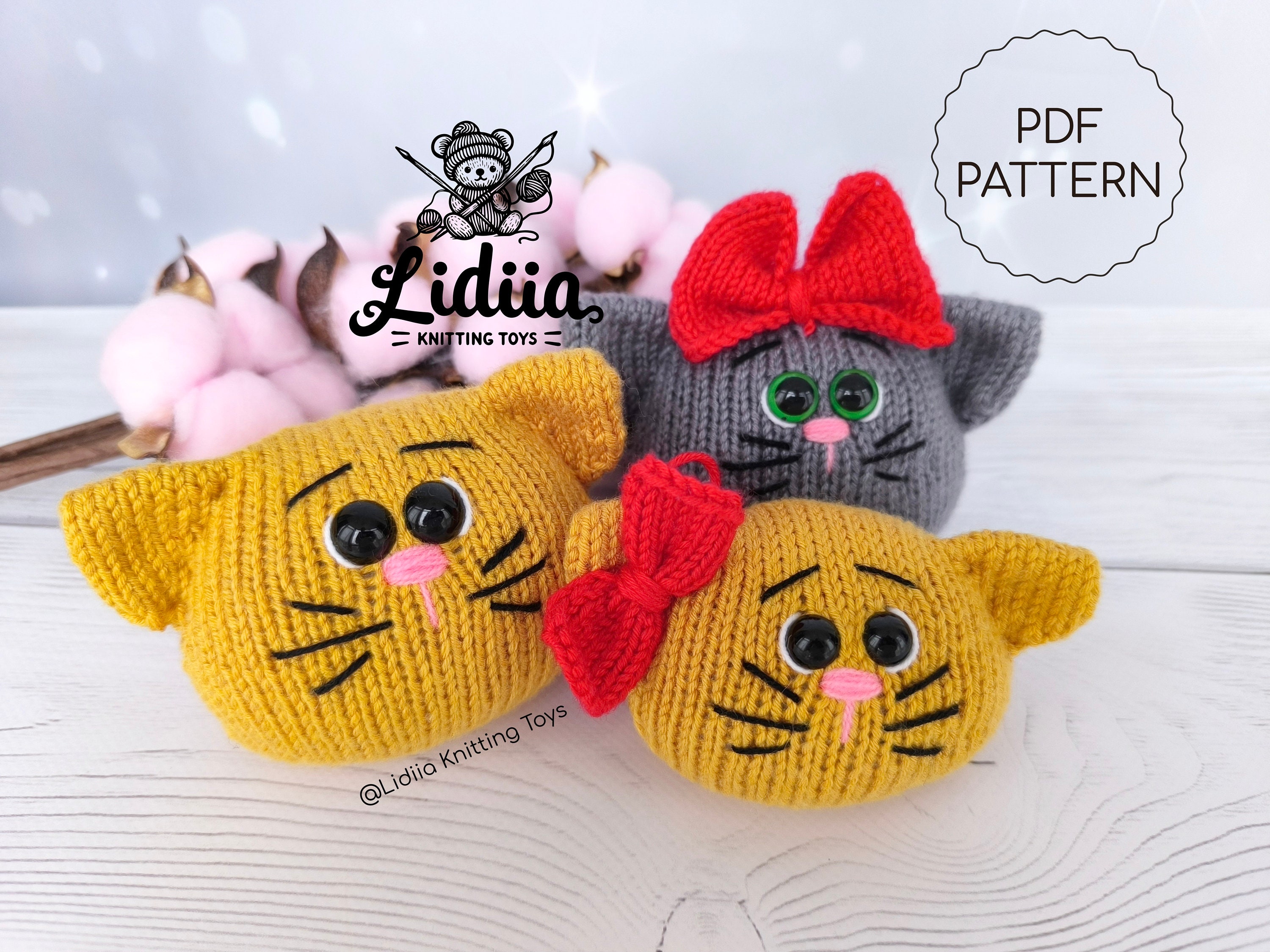 Knitting Pattern Cats in English, Knitted Animal Toys, Knit Cat Pattern ...