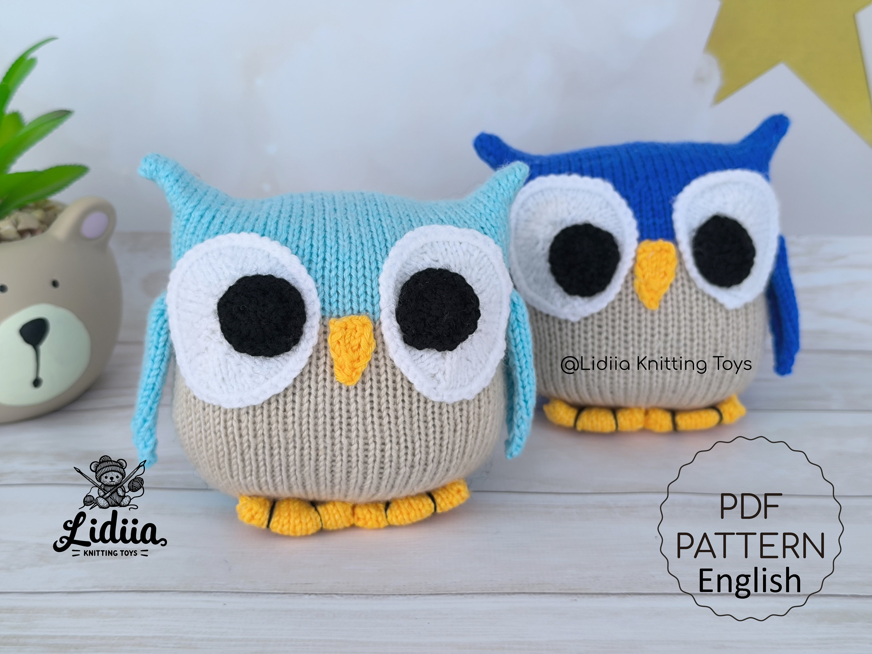 Owl Knitting Pattern, Knitted Animal Toys, Easy Knit Owl, Knitted Bird ...
