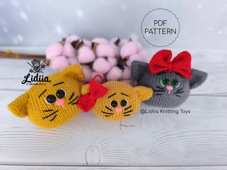 Knitting Pattern Cats in English, Knitted Animal Toys, Knit Cat Pattern ...