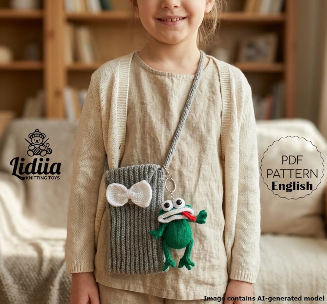 Phone Pouch Knitting Pattern With Funny Frog Keychain SET Charm ...