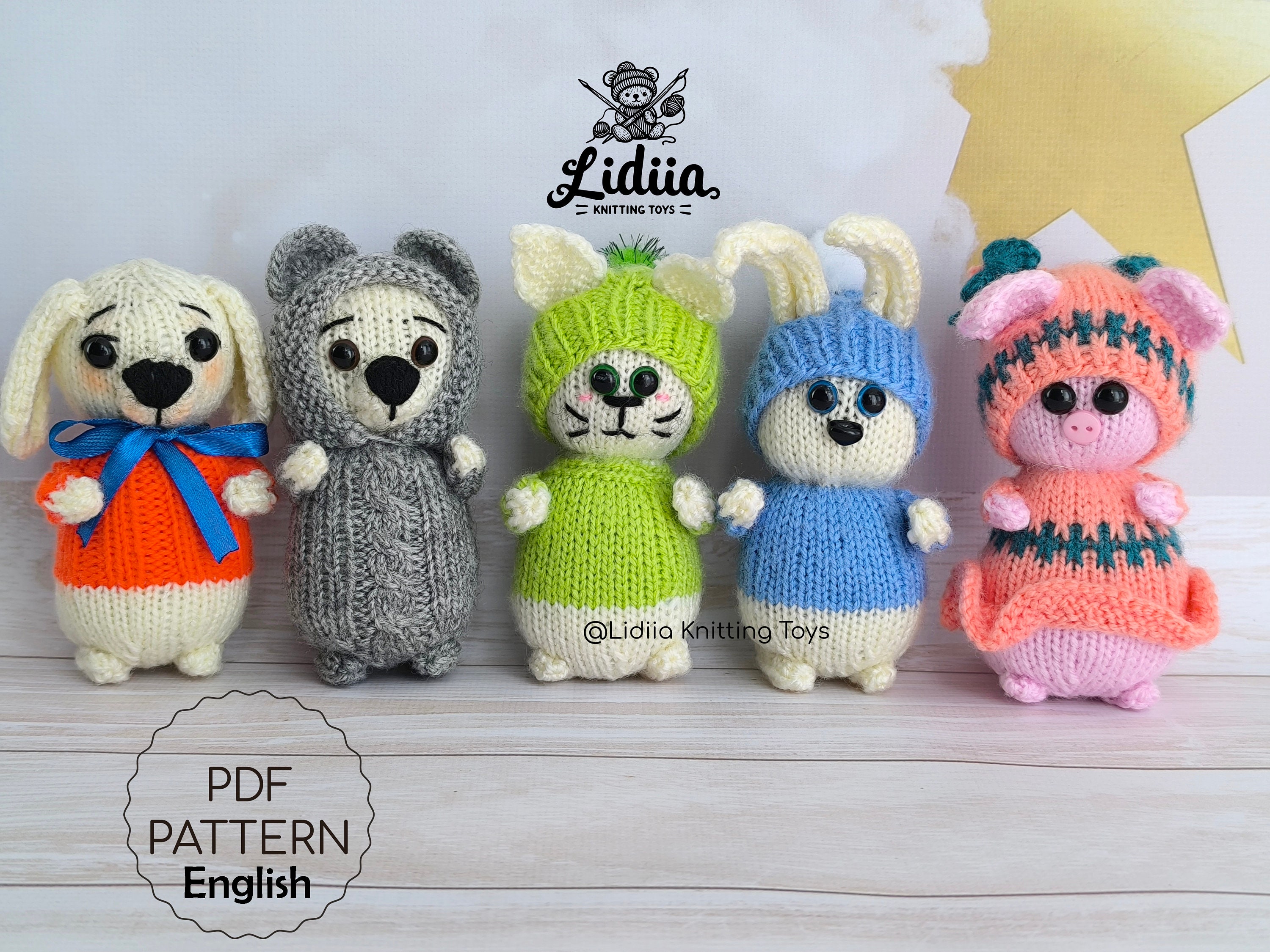 Knitting Pattern SET: Farm Animals, Cute Knitting Tiny Pet Pattern in ...