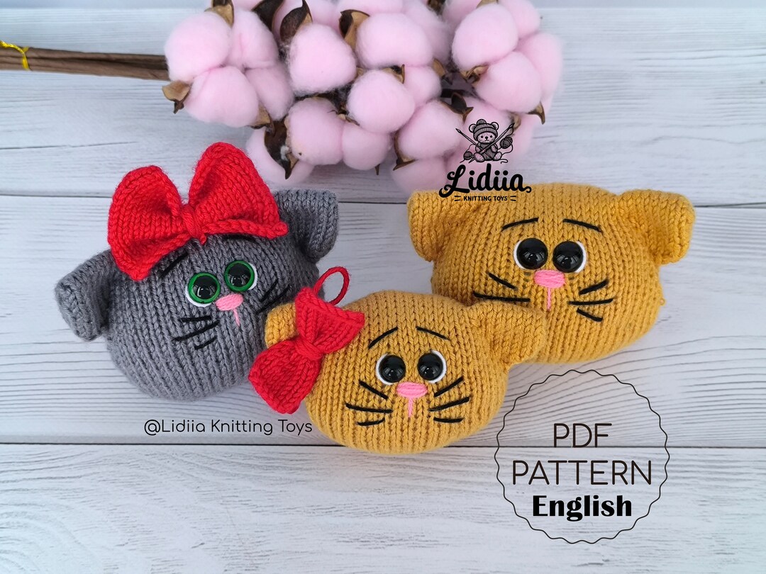 Knitting Pattern Cats in English, Knitted Animal Toys, Knit Cat Pattern ...
