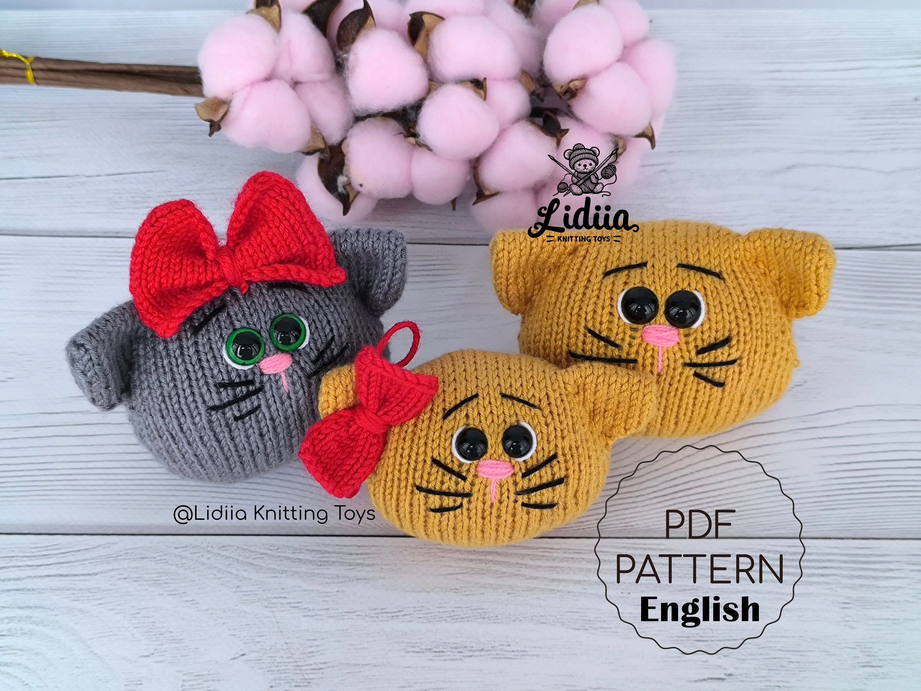 Knitting Pattern Cats in English, Knitted Animal Toys, Knit Cat Pattern ...