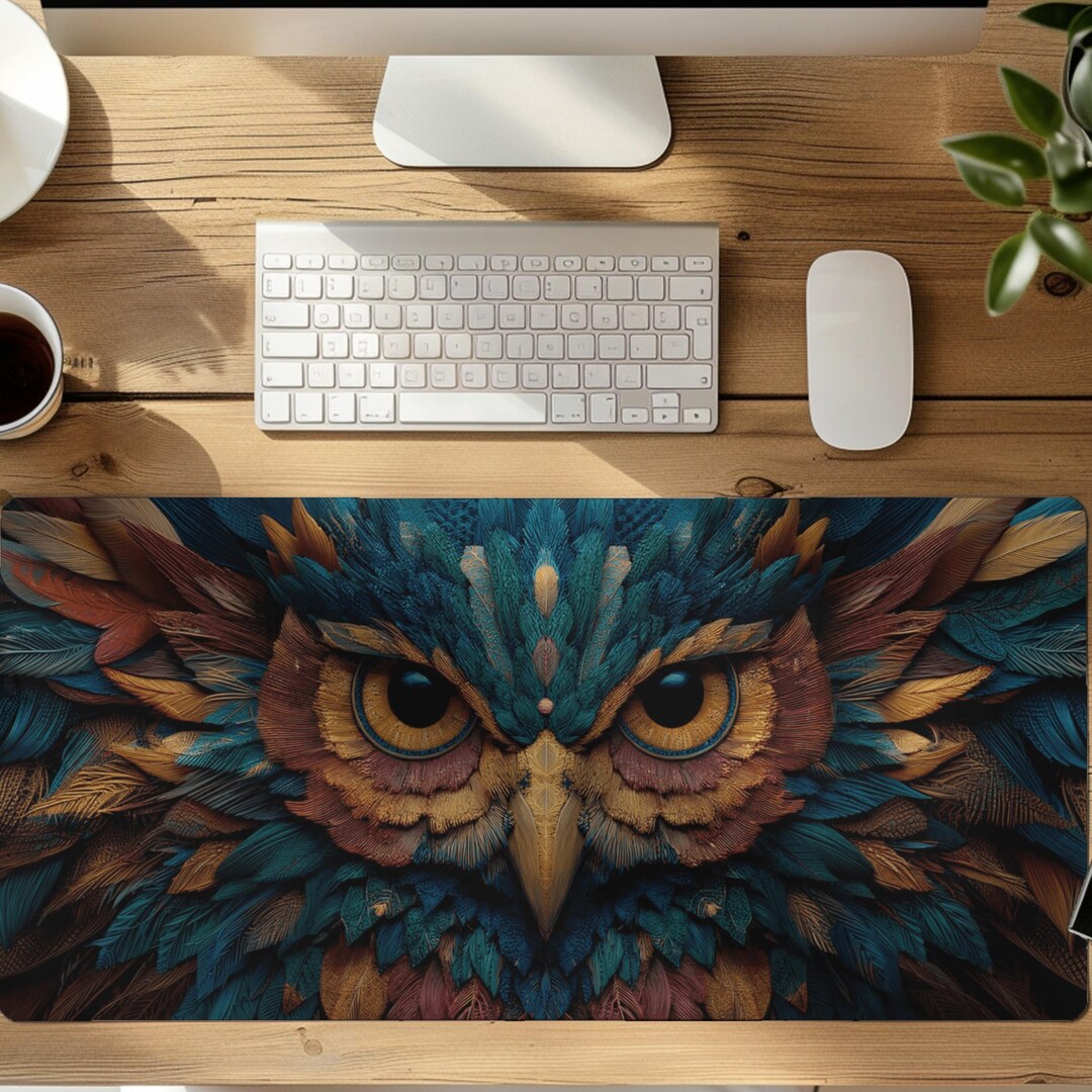 Decorative Owl Desk Mat, Fierce Bird Mouse Pad, Artistic Wildlife ...