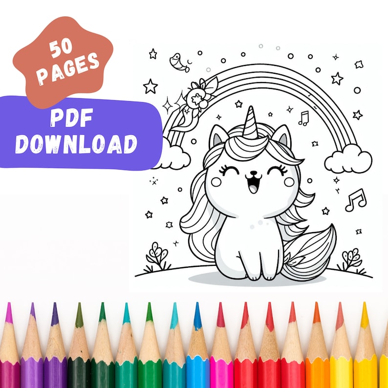 Unicorn Cat Coloring Pages for Kids, Kittycorn Coloring Book, Printable ...