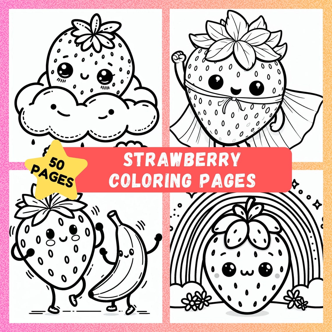 Strawberry Coloring Pages, Fruit Coloring Book, Girls Coloring, Kids ...