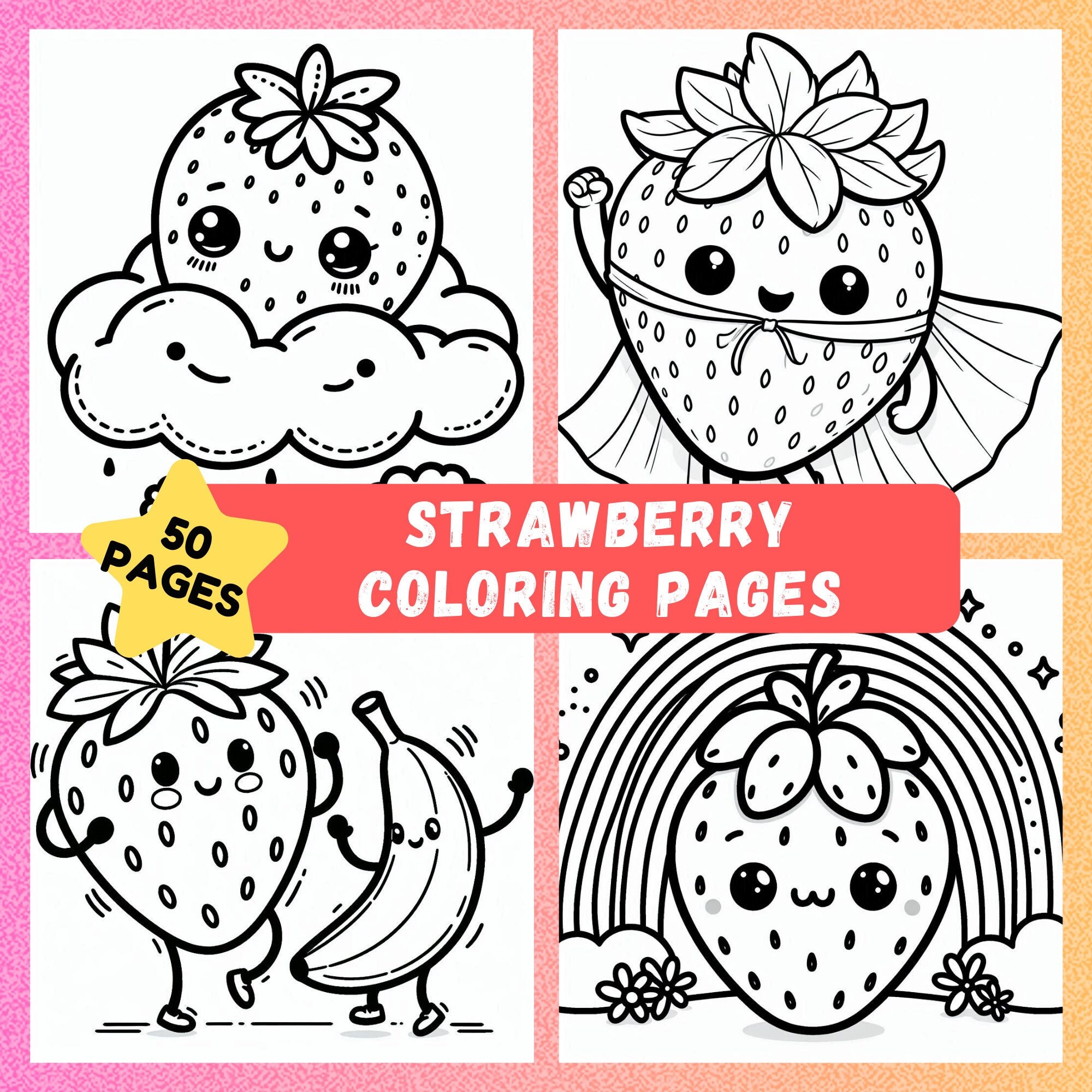 Strawberry Coloring Pages, Fruit Coloring Book, Girls Coloring, Kids ...