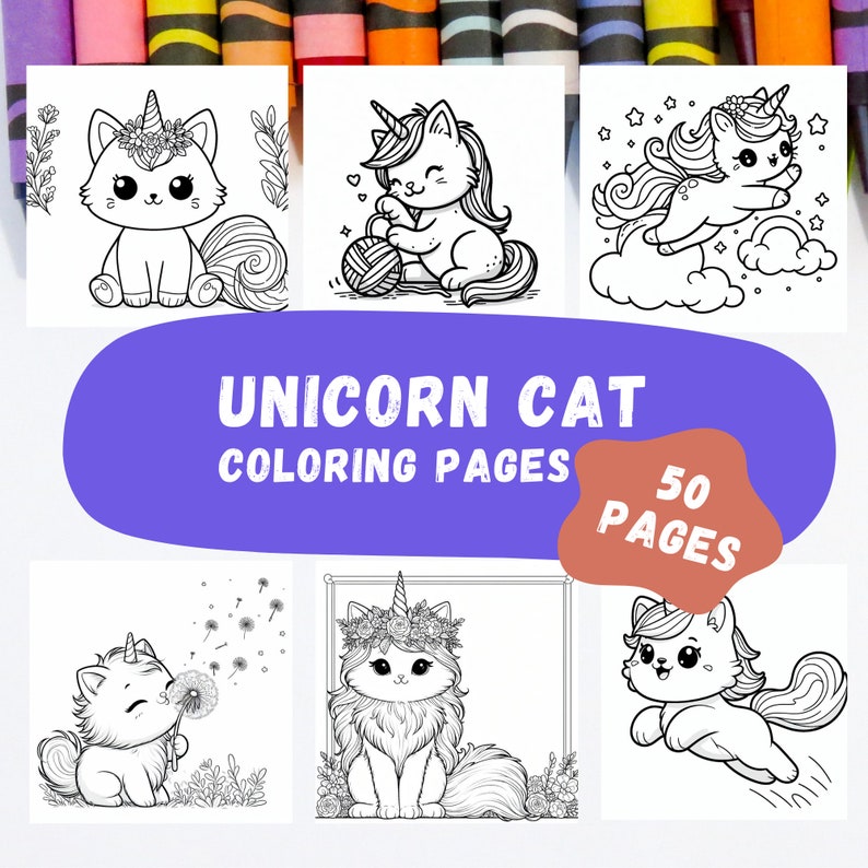 Unicorn Cat Coloring Pages for Kids, Kittycorn Coloring Book, Printable ...