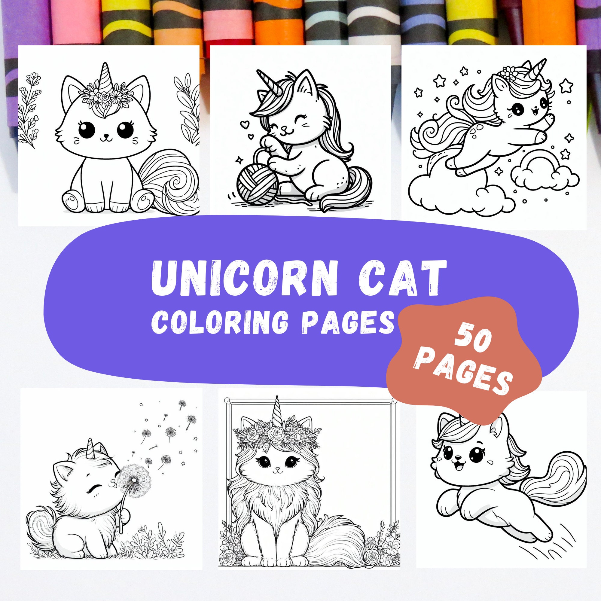Unicorn Cat Coloring Pages for Kids, Kittycorn Coloring Book, Printable ...
