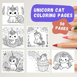 Unicorn Cat Coloring Pages for Kids, Kittycorn Coloring Book, Printable ...