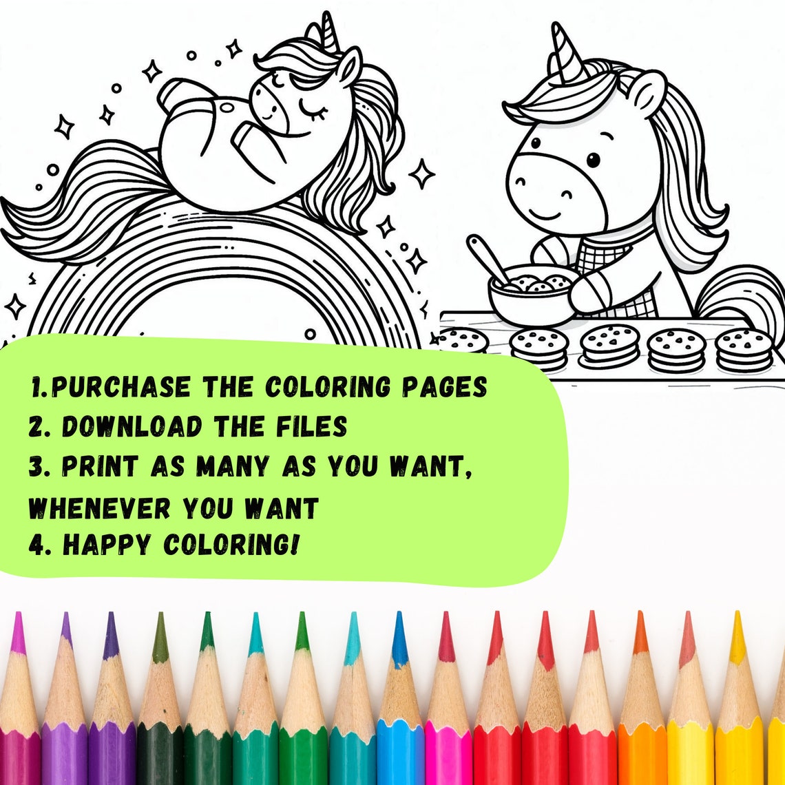 Kawaii Unicorn Coloring Book, 100 Pages (digital Download) - Etsy