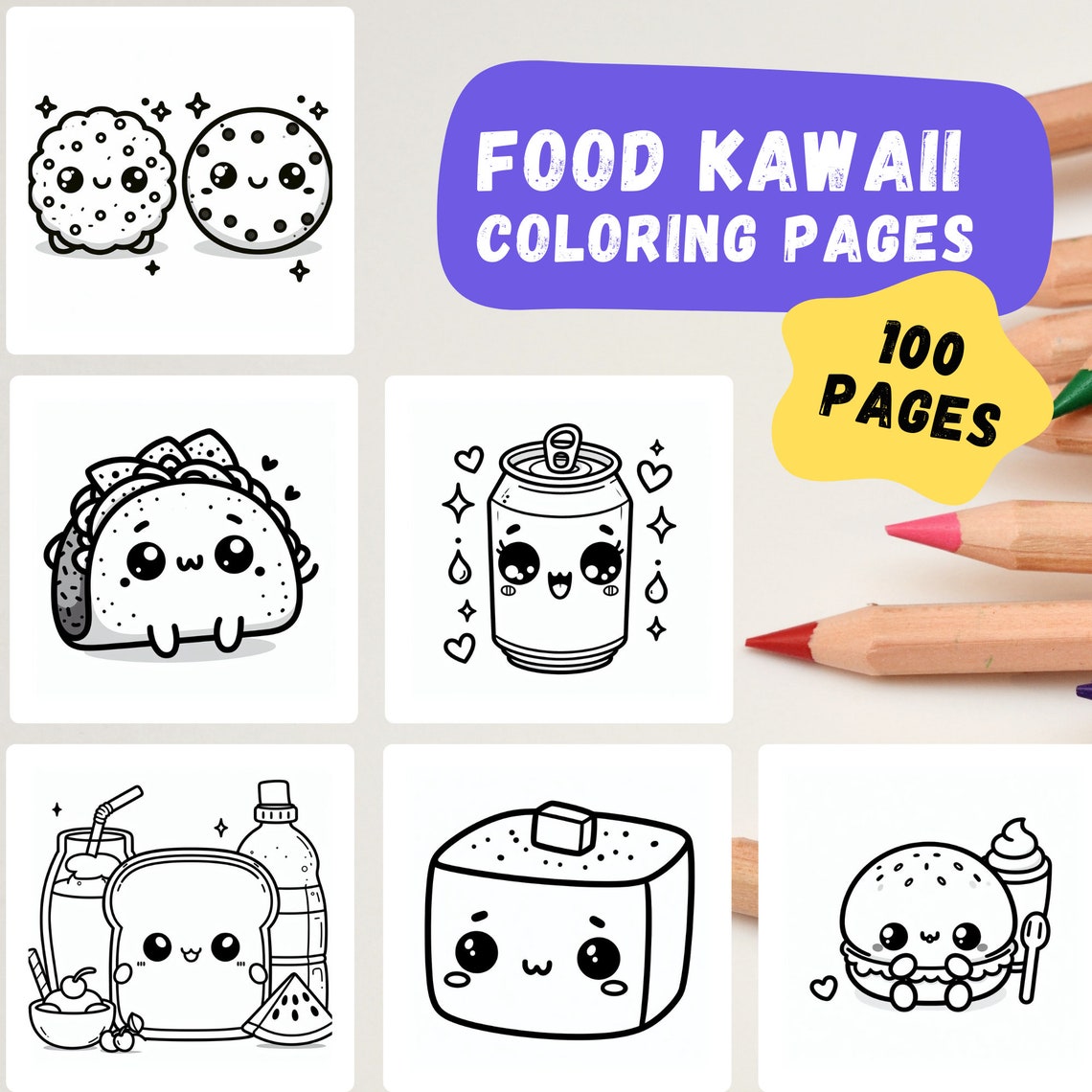 Cute Kawaii Food Coloring Pages, Kawaii Coloring Book, Adult Coloring ...