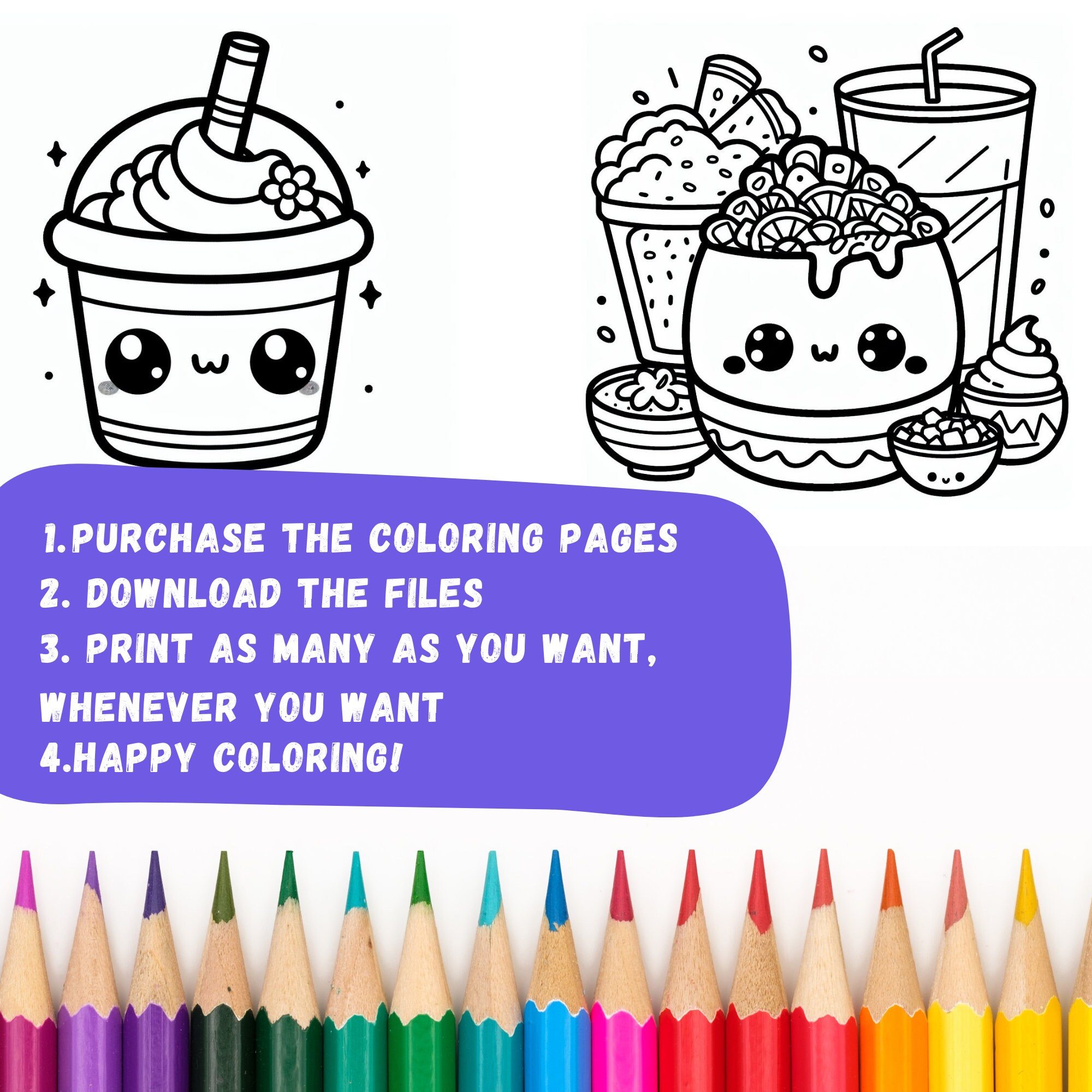 Cute Kawaii Food Coloring Pages, Kawaii Coloring Book, Adult Coloring ...