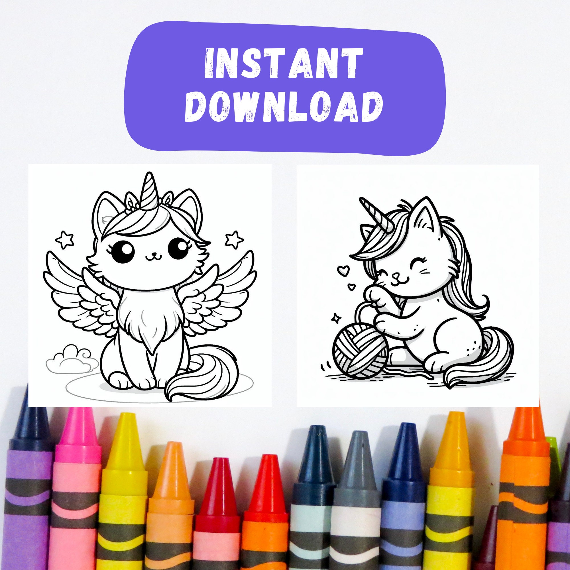 Unicorn Cat Coloring Pages for Kids, Kittycorn Coloring Book, Printable ...