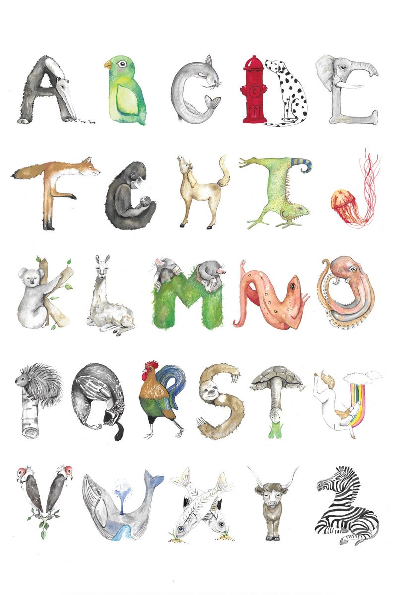 Animal Alphabet Watercolor Print - Etsy