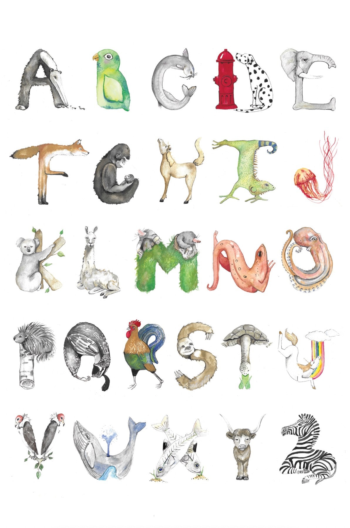 Animal Alphabet Watercolor Print - Etsy