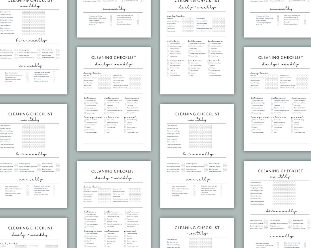 Ultimate Cleaning Bundle Printable Checklist Daily, Weekly, Monthly, Bi ...
