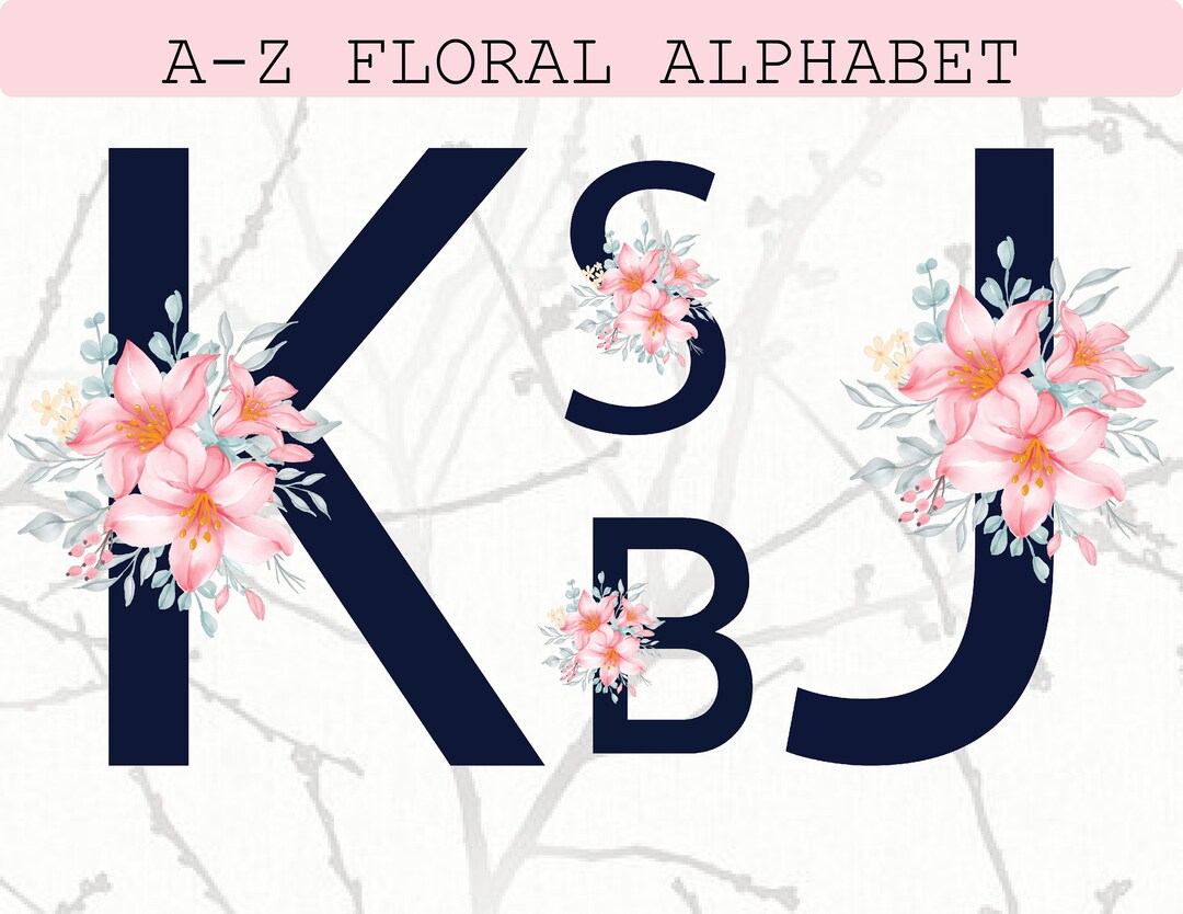 Floral Alphabet, Watercolor Floral Alphabet, Floral Alphabet, Floral ...