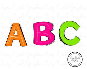 Scribble Letters, Boho Doodle Alphabet, PNG Bundle, Doodle Sublimation ...