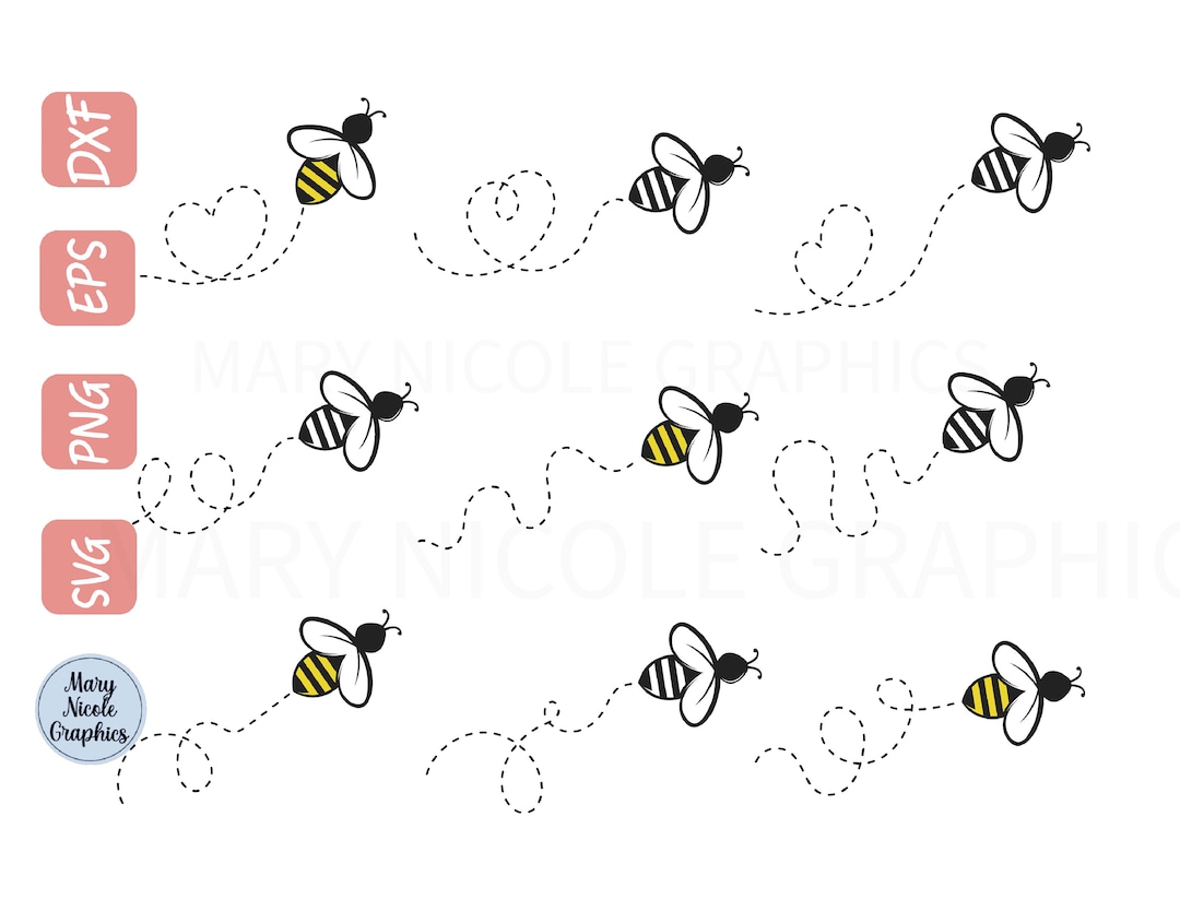 Bee Path Bundle SVG PNG Files for Cutting Machines, Digital Clipart ...