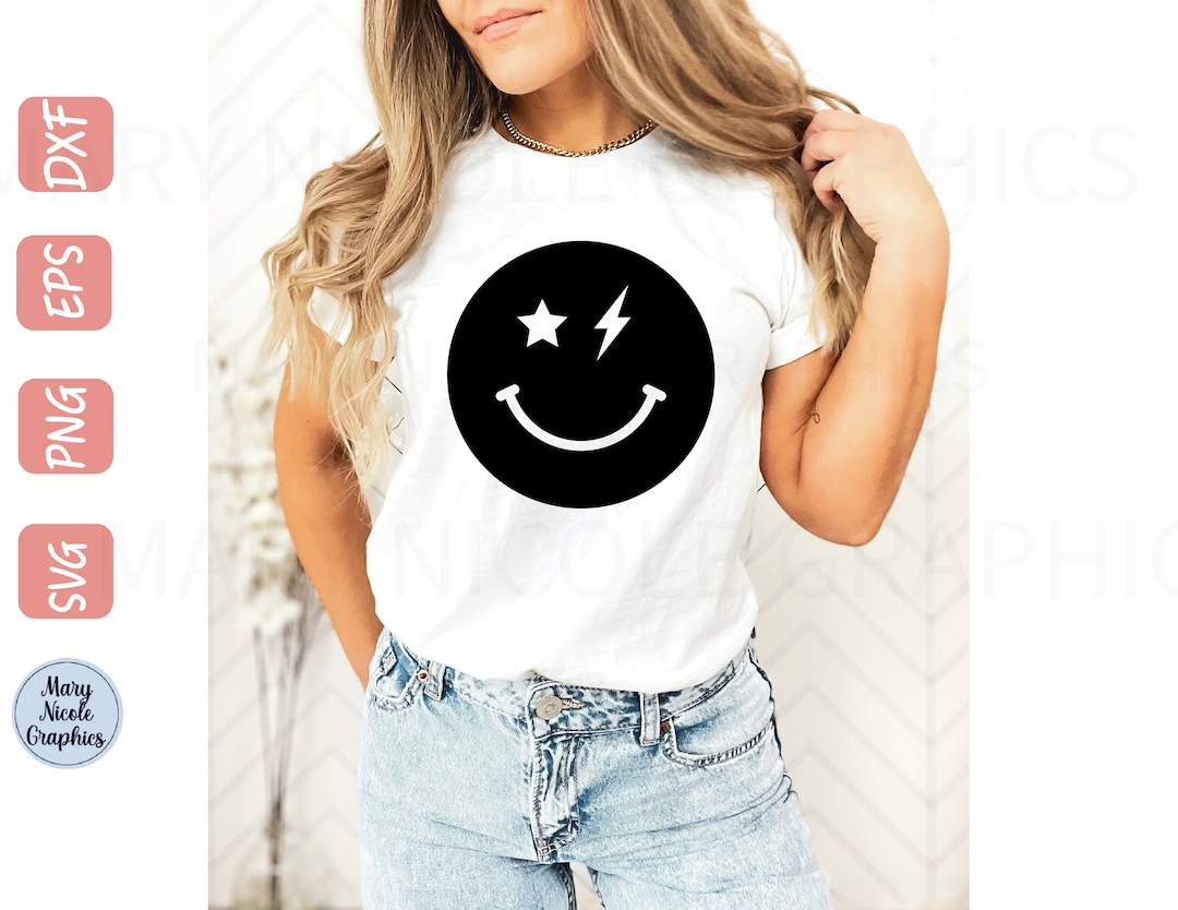 Smiling Faces SVG Bundle – Smiley Face Cut File With Lightning Eyes ...