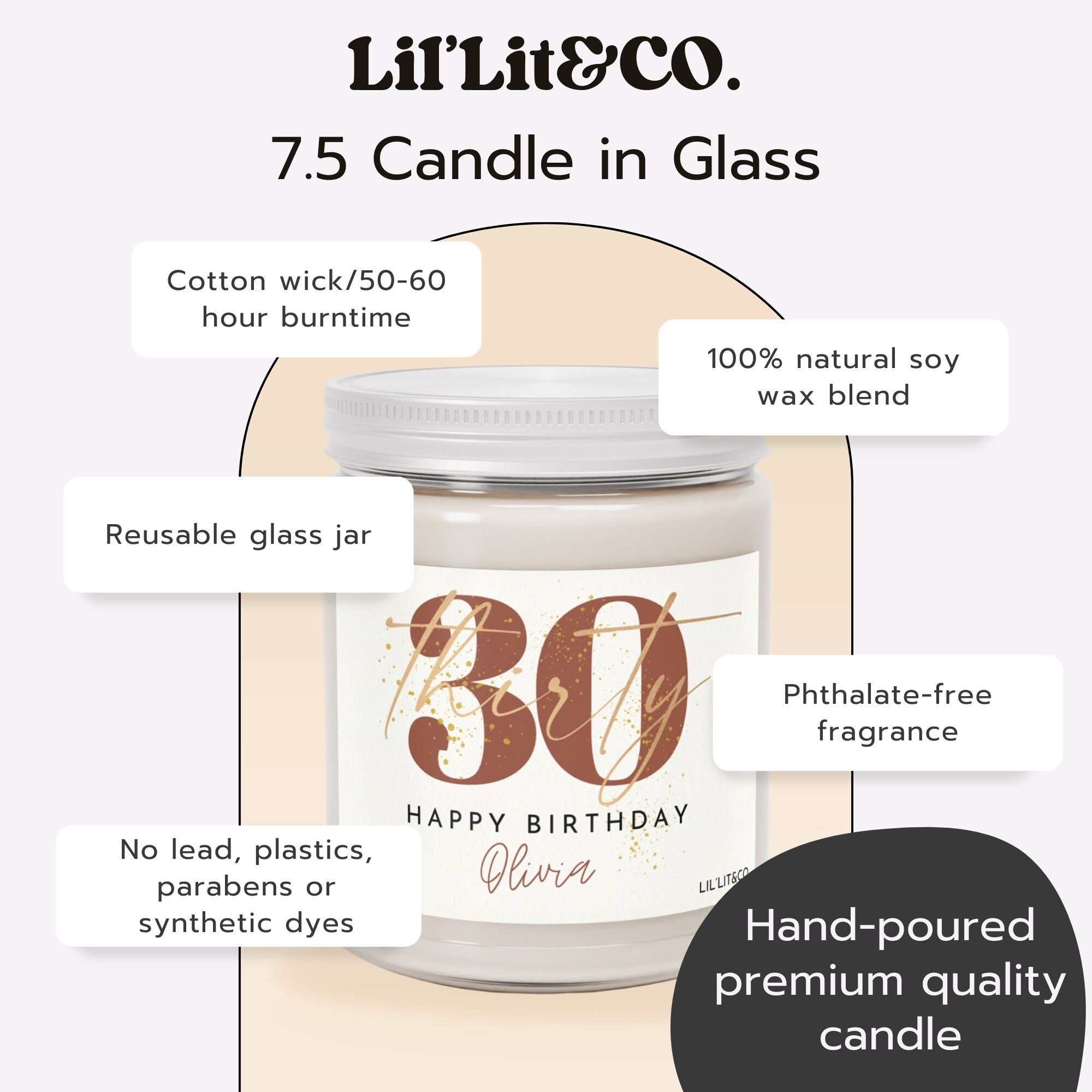 Custom 30th Birthday Candle Gift, Modern Design, Personalized Scented ...