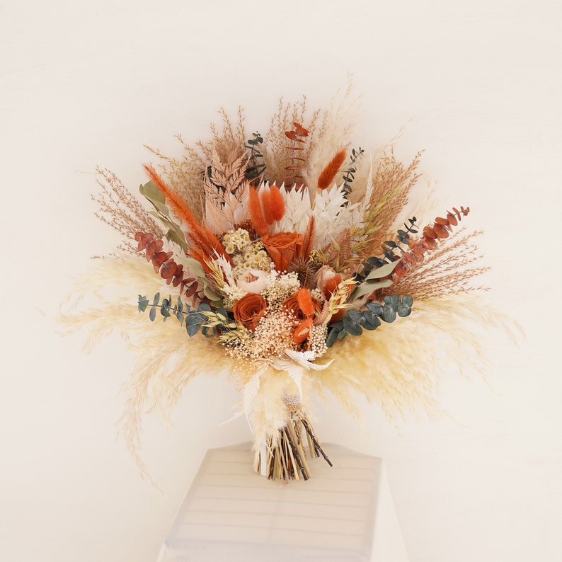 Rose+pampas Flower Dried Flower Bridal Bouquet,dried Flowers Bouquet ...
