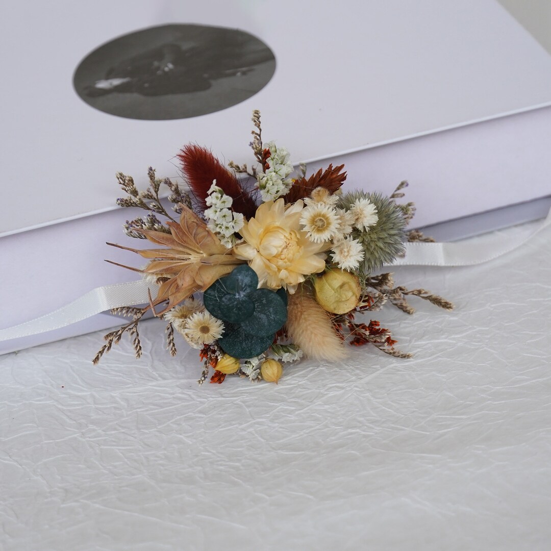 Boho Bride Dried Flower Wrist Flower ,corsage ,wedding Decoration,dry ...