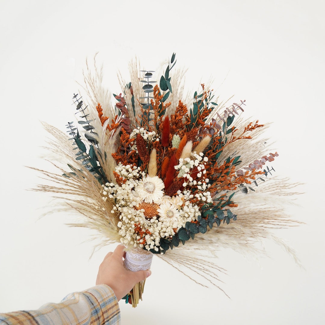 Baby's Breath + Pampas Flower+daisy Dried Flower Bridal Bouquet,dried ...