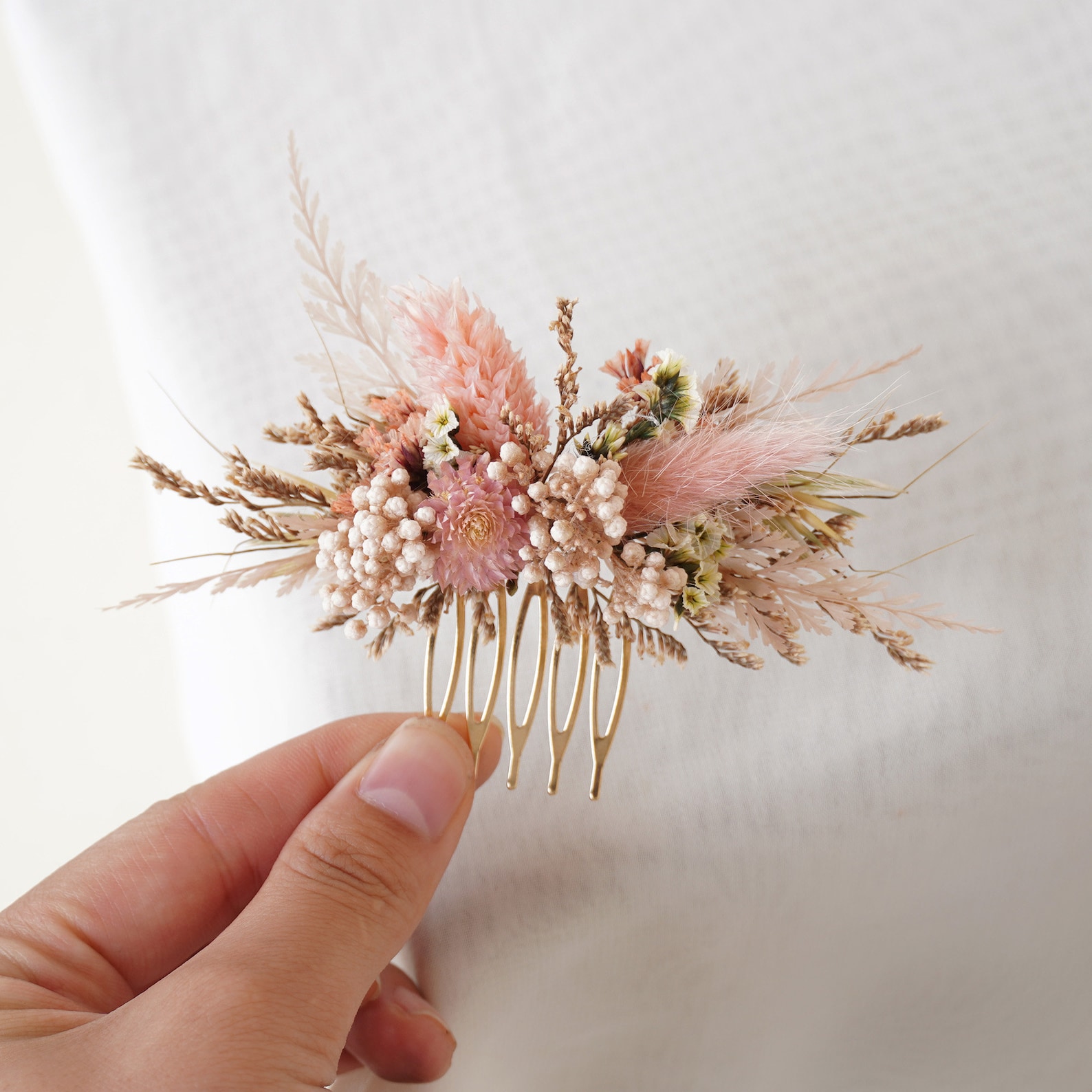 Boho Wedding Hair Accessorie,pink Dried Flower Hair Comb, Dried Flower ...