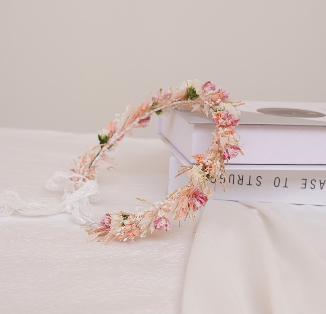 Boho Bride Crown,dried Flowers Crown,bridal Crowns,wedding Crown,pale ...