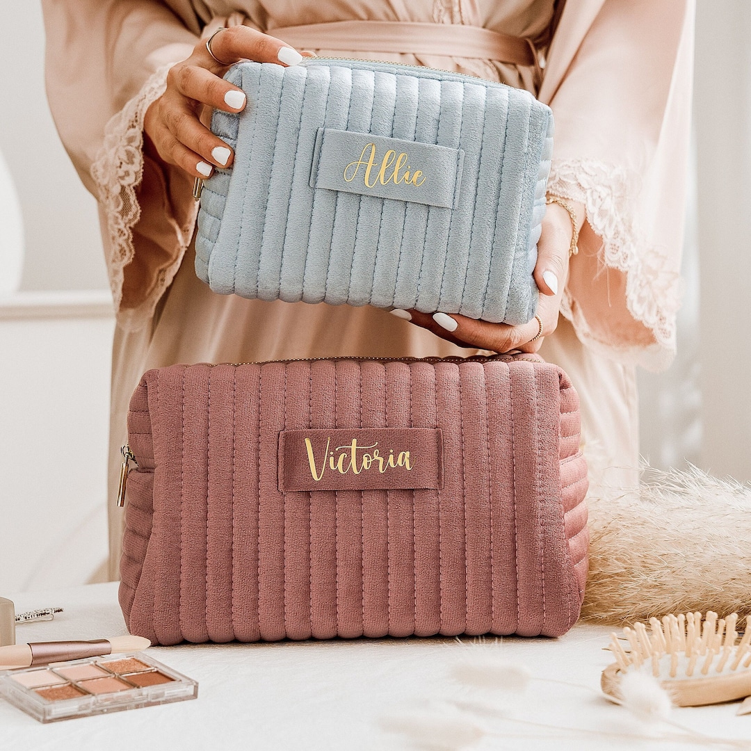 Personalized Makeup Bag, Custom Bridesmaid Gift, Velvet Cosmetic Bag ...