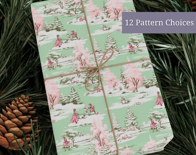 Chinoiserie Christmas Wrapping Paper Roll, Green & White Toile Gift ...