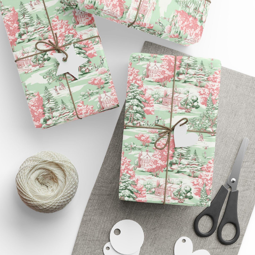 Vintage Christmas Wrapping Paper Toile Christmas Wrapping Paper ...