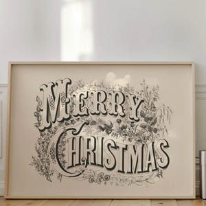 Vintage Christmas Printable Wall Art | Merry Christmas Sign | Holiday Wall Decor | Christmas ...