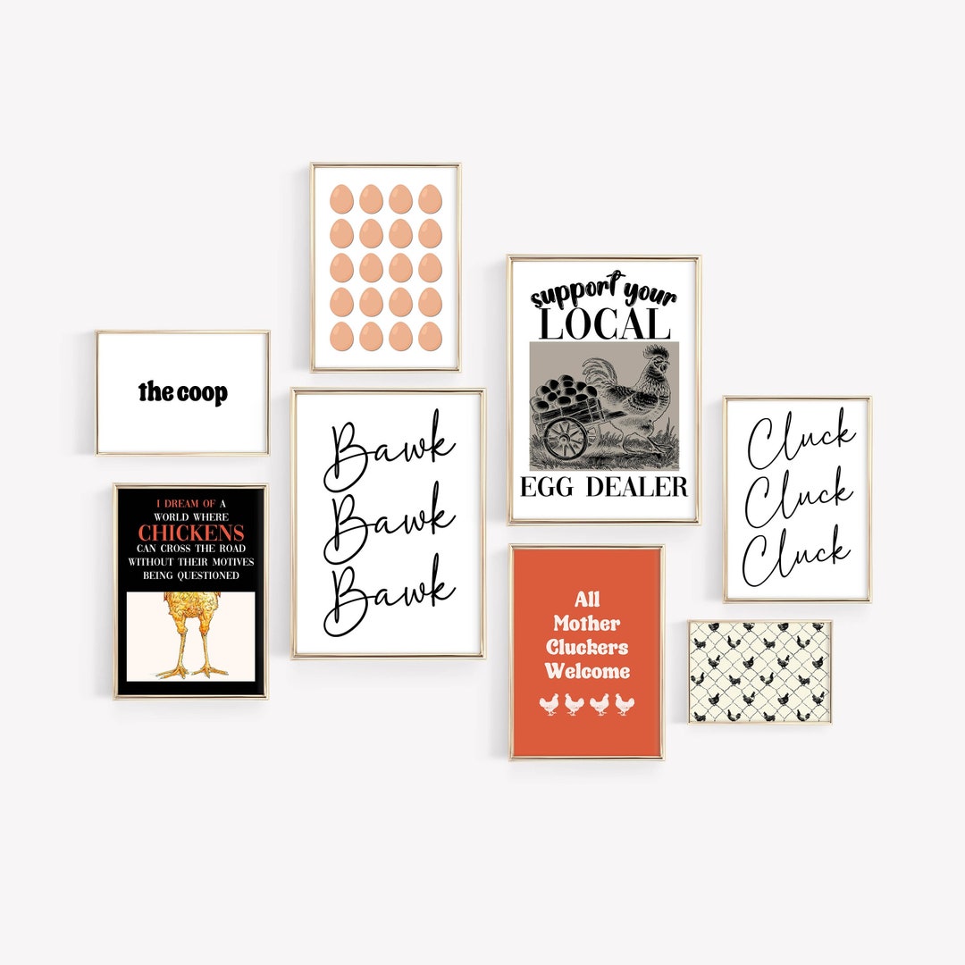 Chicken Wall Art | Set of 8 Chicken Prints | Farmhouse Decor | Gift for ...