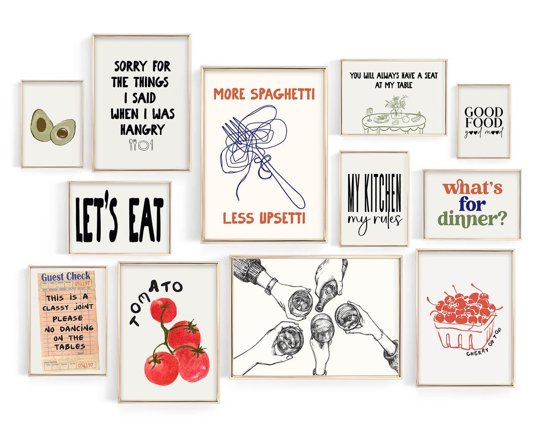 Kitchen Art SET OF 12 | Kitchen Decor | Dining Room Wall Art | Trendy ...